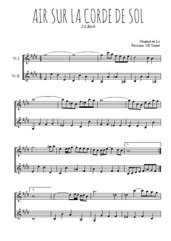 La partition de Air sur la corde de sol pour violon et cordes