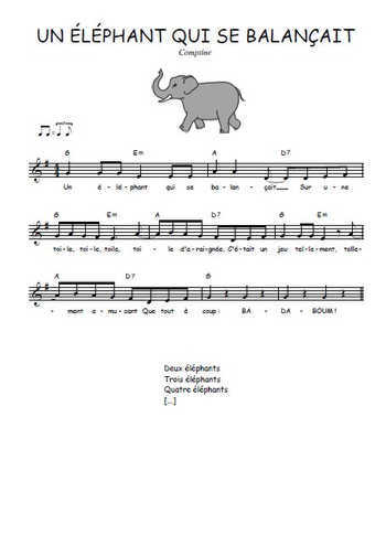 Un éléphant qui se balançait Partition gratuite