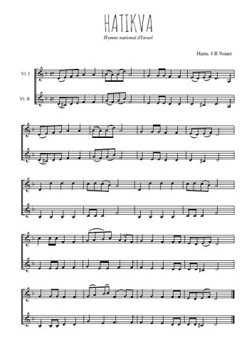 La partition de Hatikva pour violon et cordes